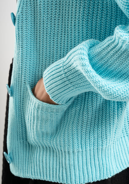 Aqua Blue Ribbed Cardigan – Popsy Clothing