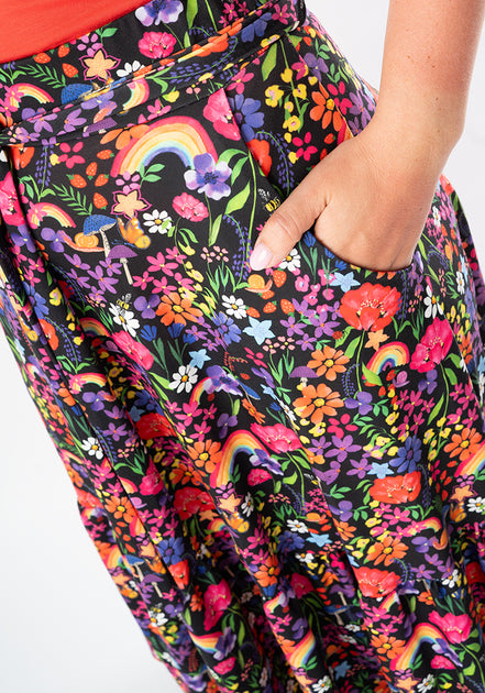 Aramis Garden Rainbow Print Tiered Hem Midi Skirt – Popsy Clothing