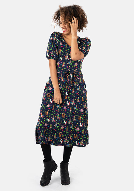 Bea Rabbit Story Print Cotton Midi Dress – Popsy Clothing