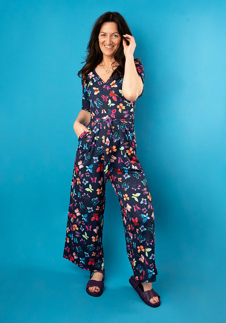Charlie Pretty Butterflies Print Culotte Leg Jumpsuit – Popsy Clothing