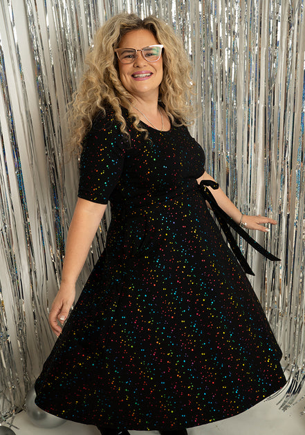 Cosmos Rainbow Dot Foil Print Swing Dress – Popsy Clothing