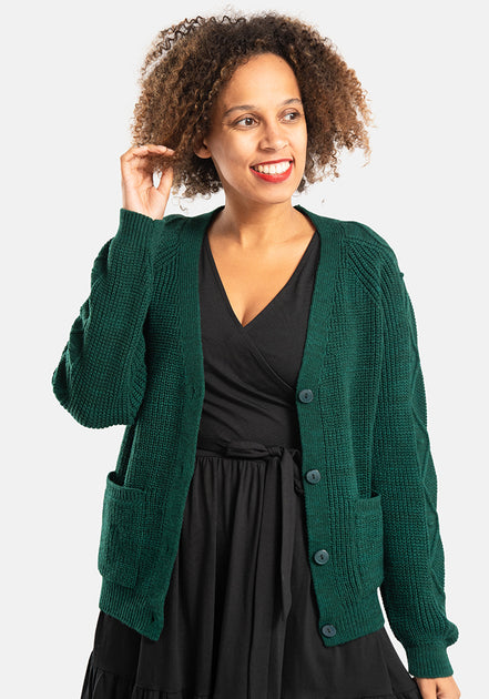 Dark Green Cable Sleeve Cardigan – Popsy Clothing
