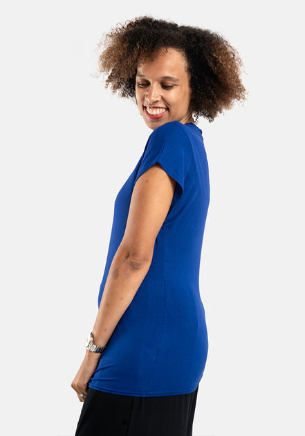 Deep Royal Blue Extended Shoulder Round Neck Top – Popsy Clothing