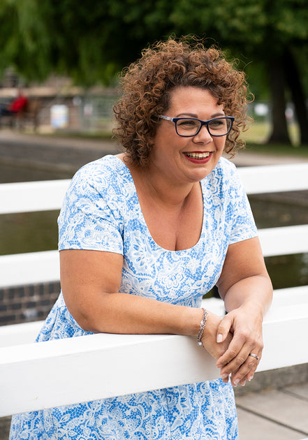 Georgetta Blue Lace Print Cotton Midi Dress – Popsy Clothing