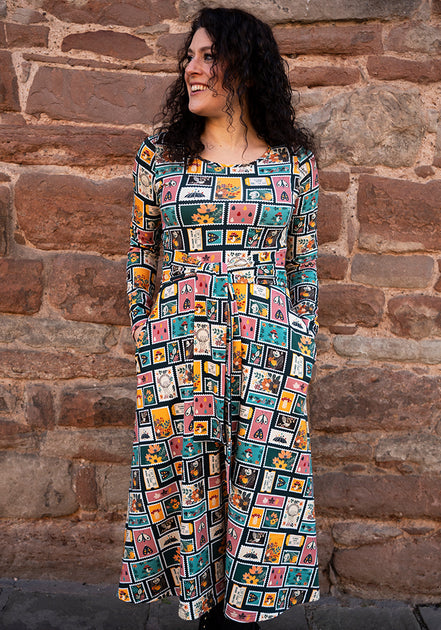 Jude Stamps Print Cotton Midi Dress – Popsy Clothing