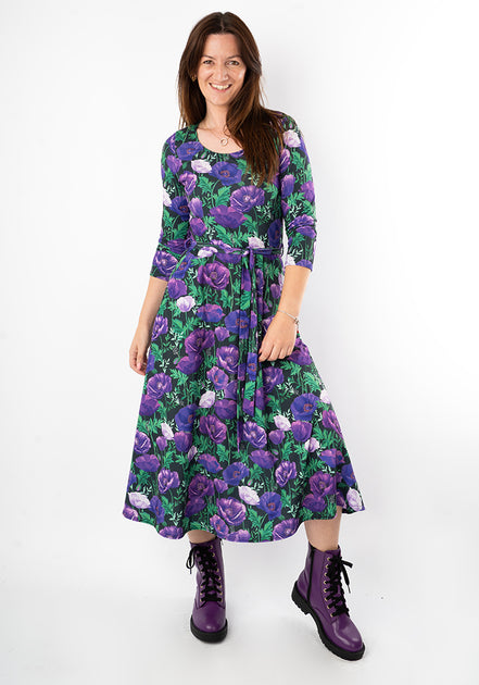 Judy Purple Poppy Print Jersey Midi Dress – Popsy Clothing