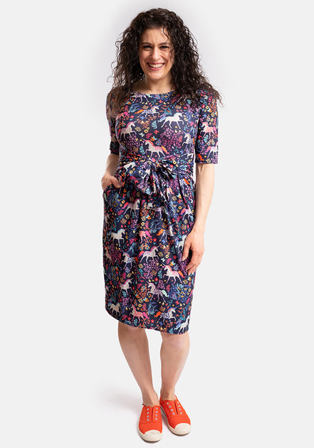 Lorie Bright Unicorn Print Dress – Popsy Clothing