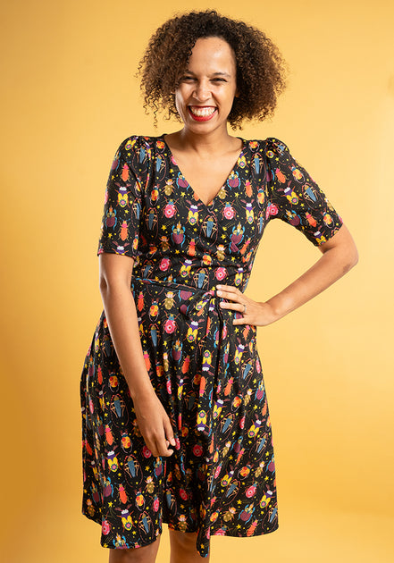 Marieta Pretty Beetle Bug Print Full Skirt Dress – Popsy Clothing