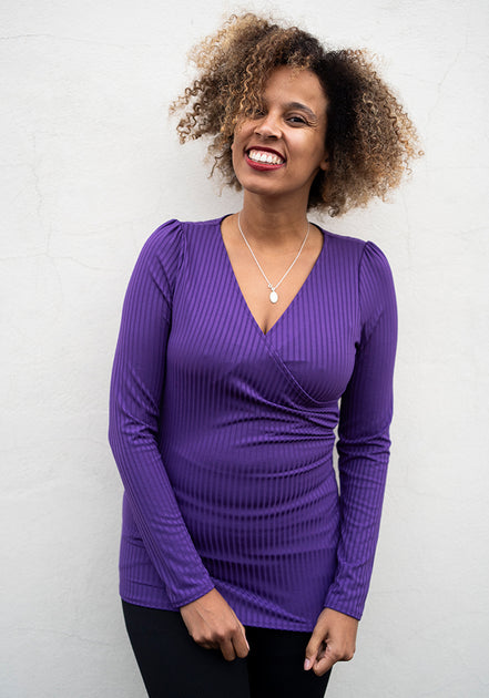 Purple Ribbed Wrap Neck Top – Popsy Clothing