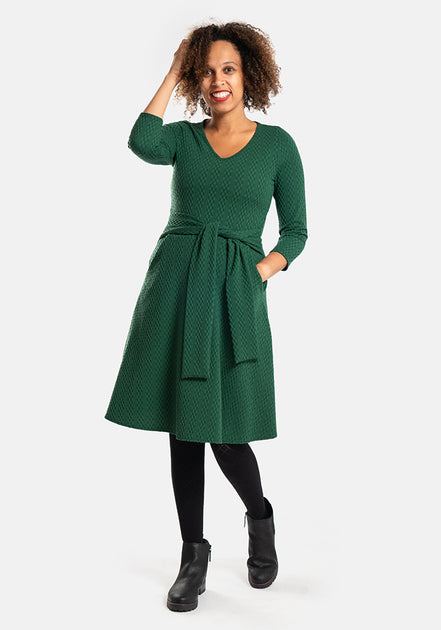 Sheena Green Textured Jacquard Tie Waist Dress – Popsy Clothing